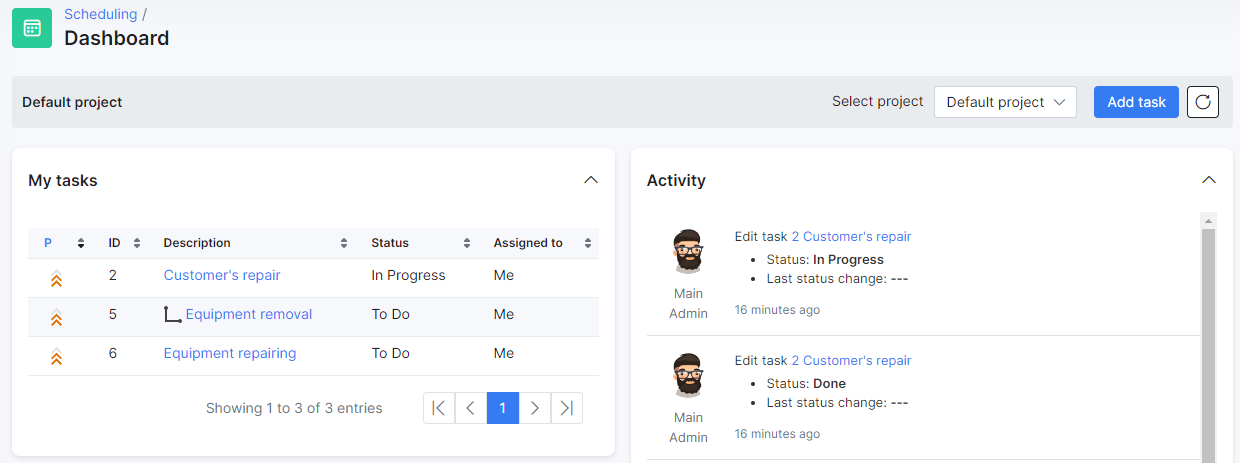 Scheduling Dashboard
